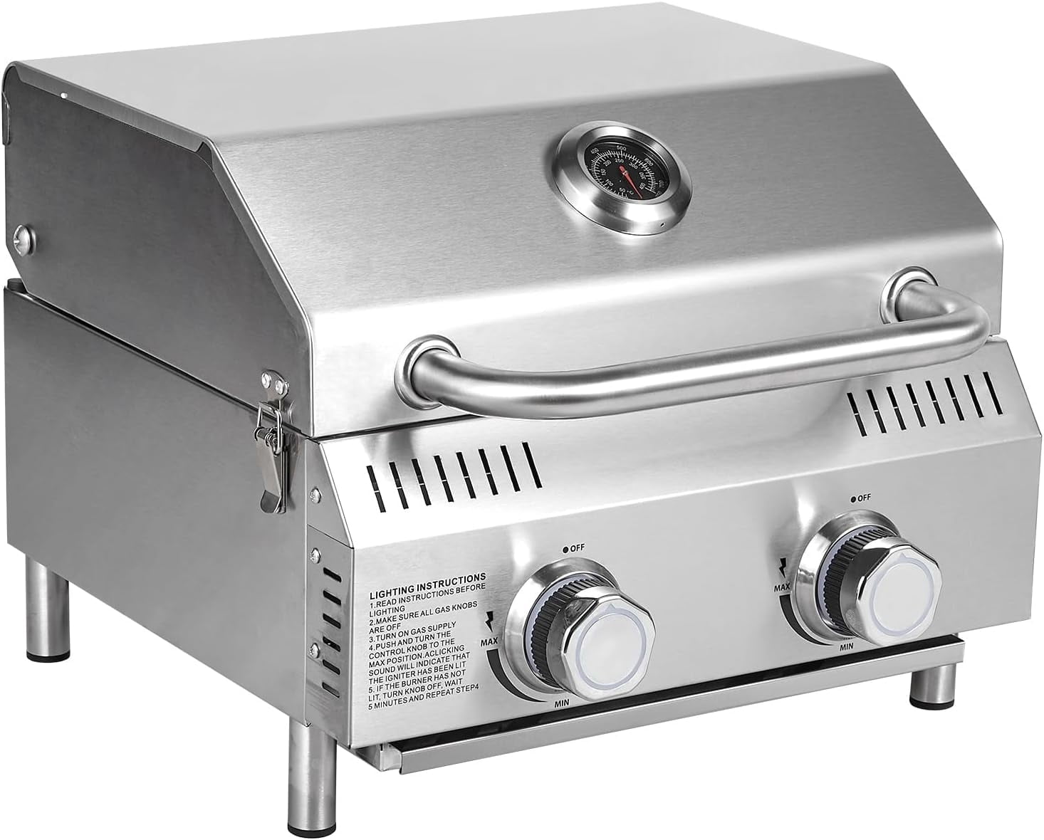 Bestfire Tabletop Gas Grill 2 Burners, 20,000 BTUs Stainless Steel ...