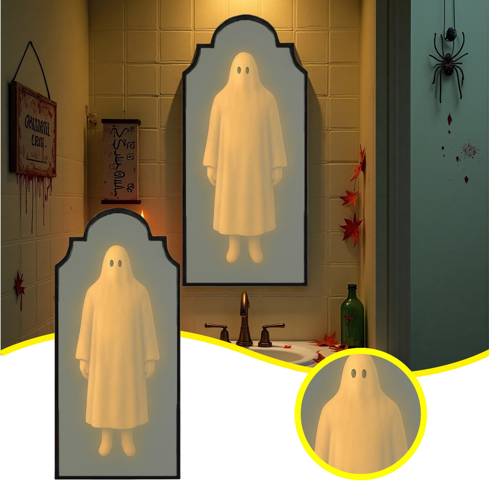Besthm 2025 Halloween Novelty Ghost Mirror 13.7 inches, Holographic ...