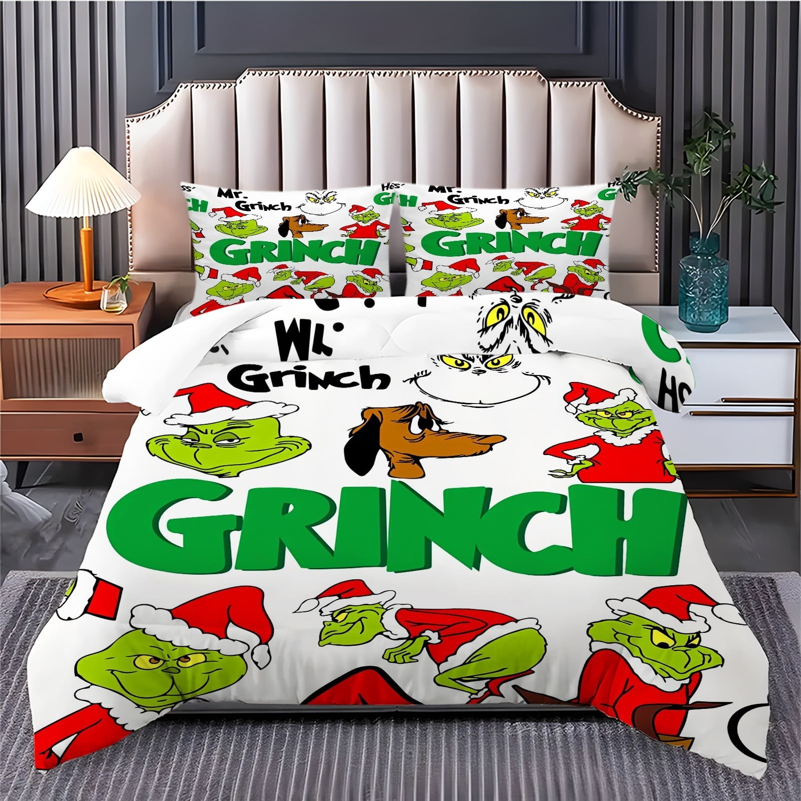 Besthm Christmas Grinch Duvet Cover Set King, 3PCS Grinch Bedding Set ...