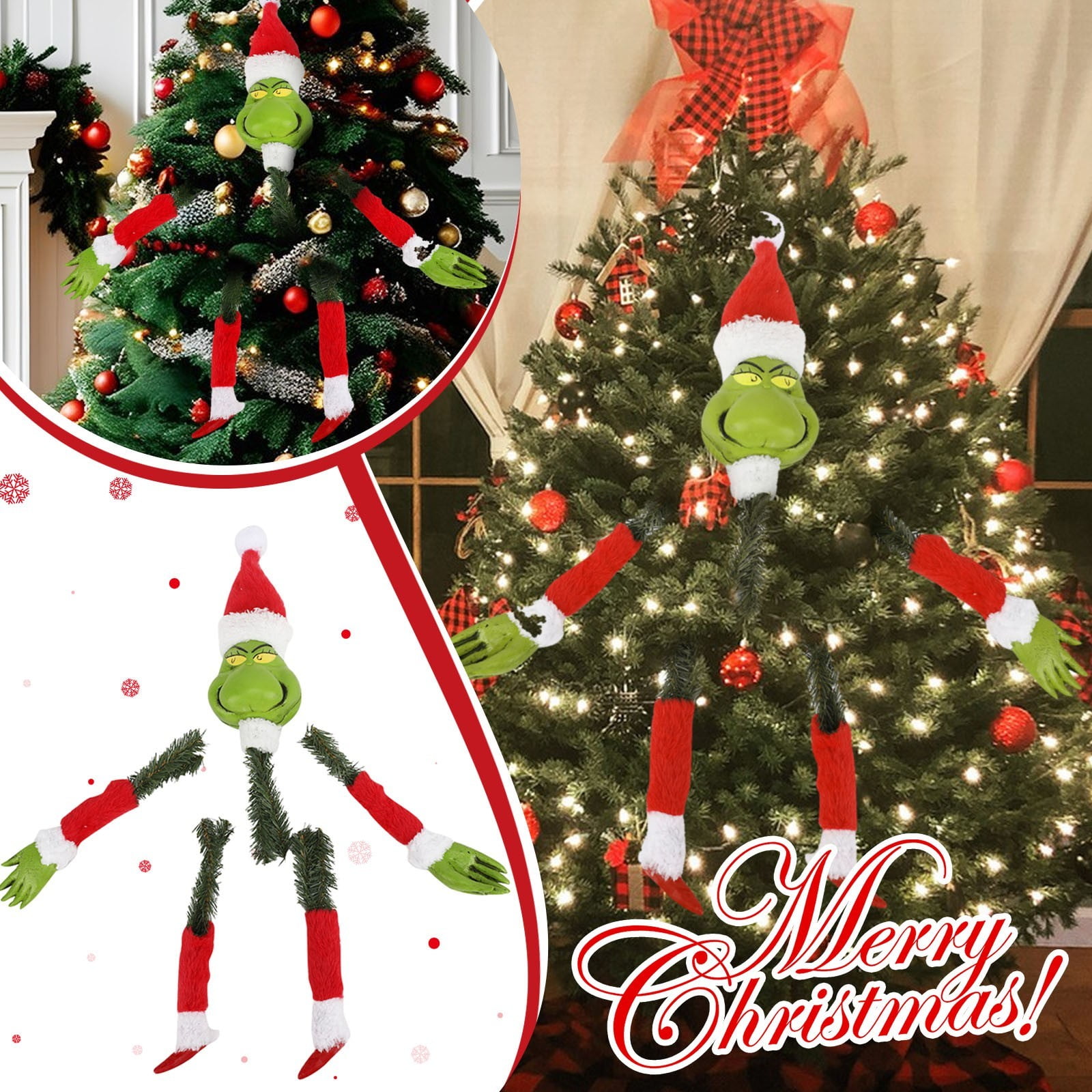 Besthm Christmas Grinch Tree Toppers Decorations Elf Body Head Arms and ...