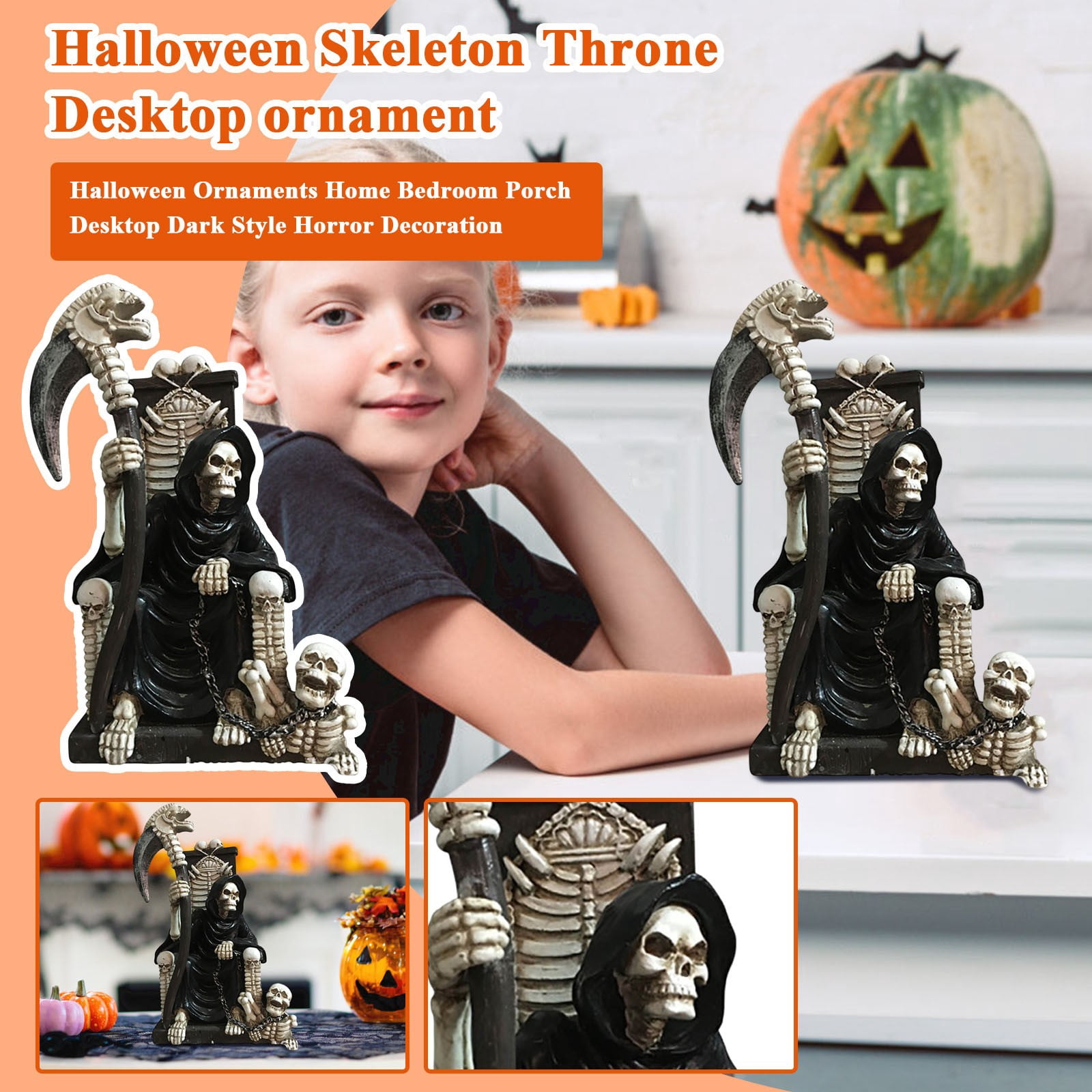 Besthm Ebros The Dark Lord Grim Reaper 7.8 inches, Seated On Skeletons ...