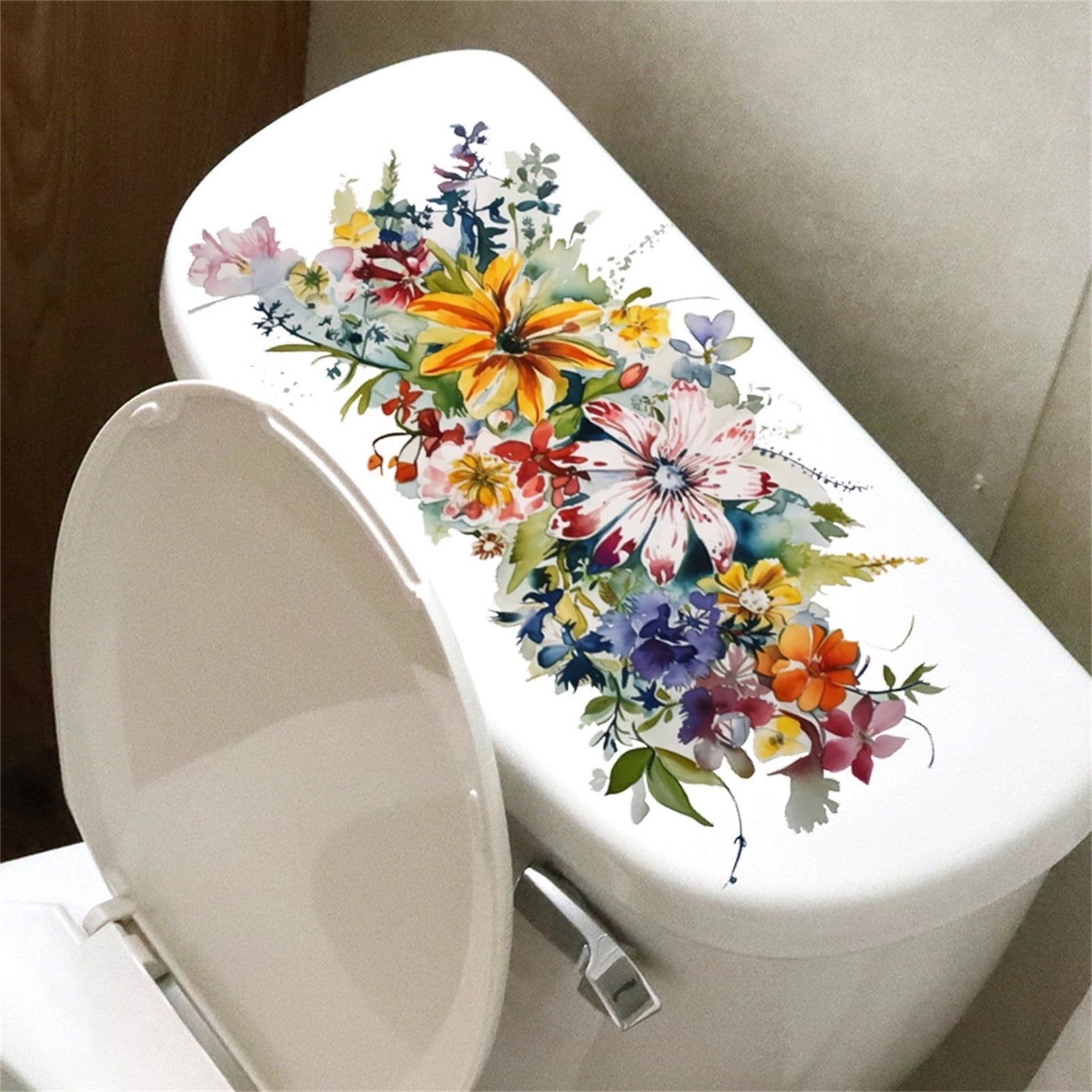 Besthm Green Plant Leaves Flowers Toilet Stickers, DIY Removable ...
