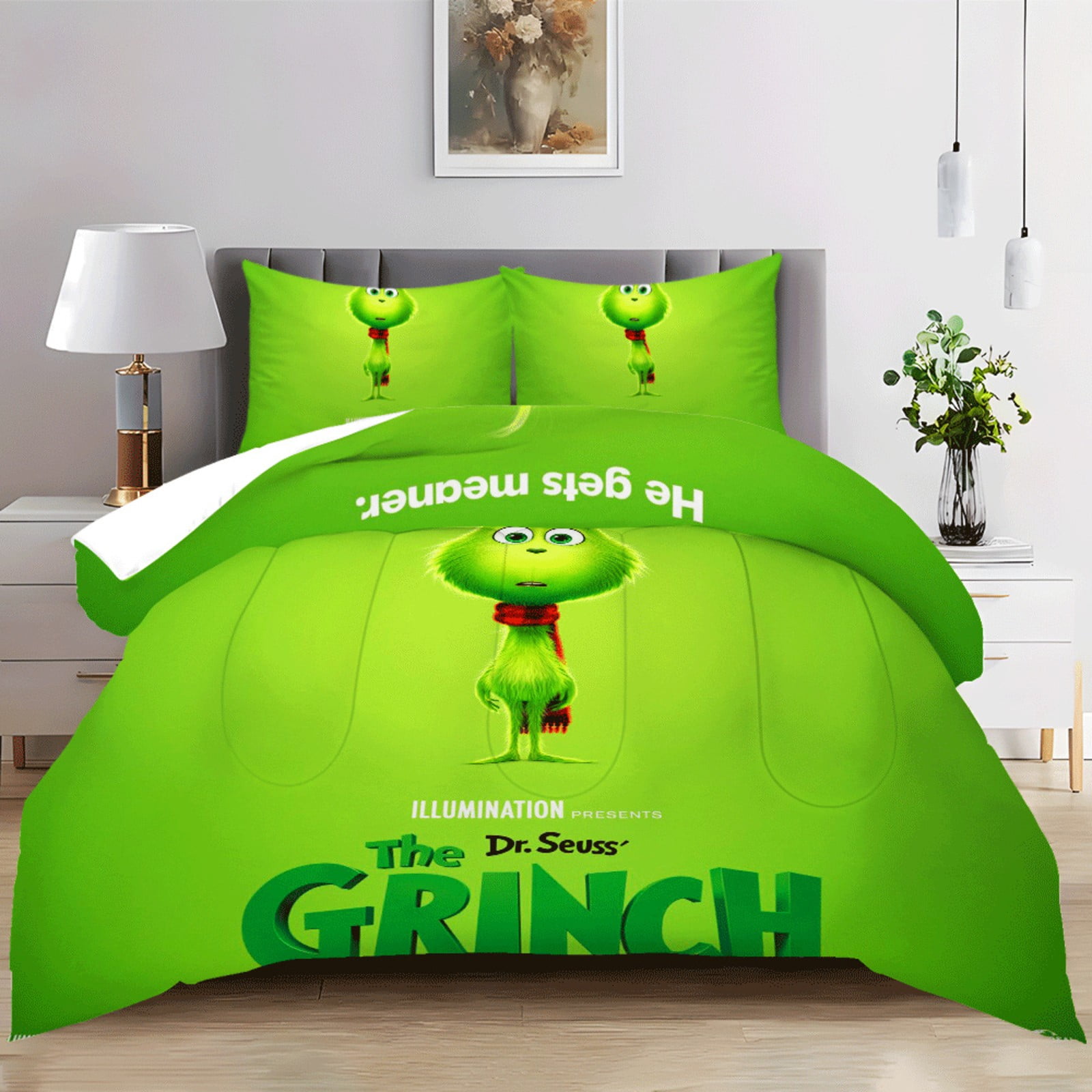 Besthm Grinch Christmas Bedding Set: Queen Duvet Cover & 2 Pillowcases ...
