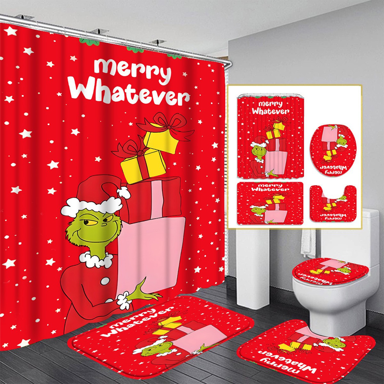 Besthm Grinch Christmas Decorations, Grinch Shower Curtain Set 4PC, How ...
