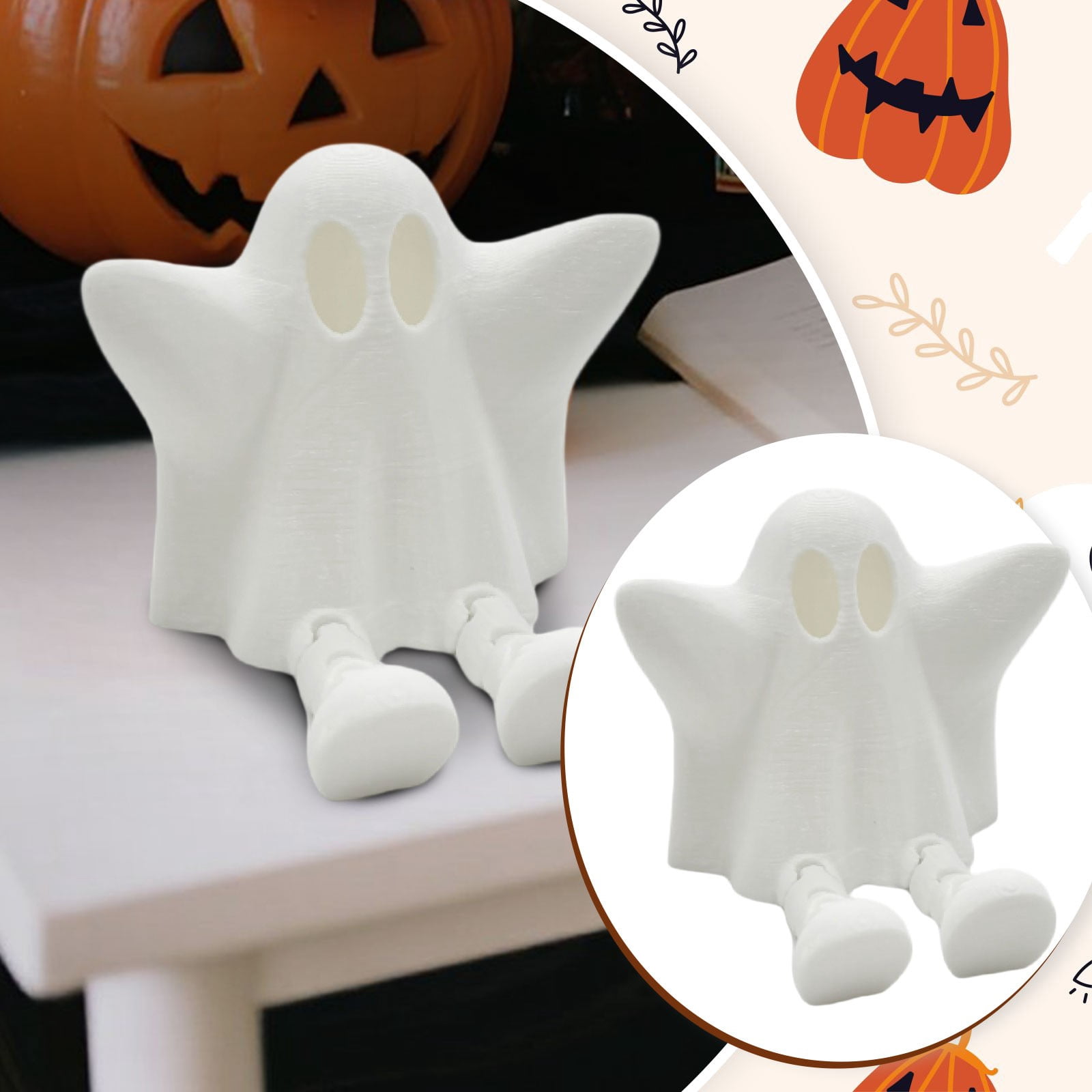 Besthm Halloween 3D Printed Ghost Figure 2.4 inches, Cute Sitting Ghost ...