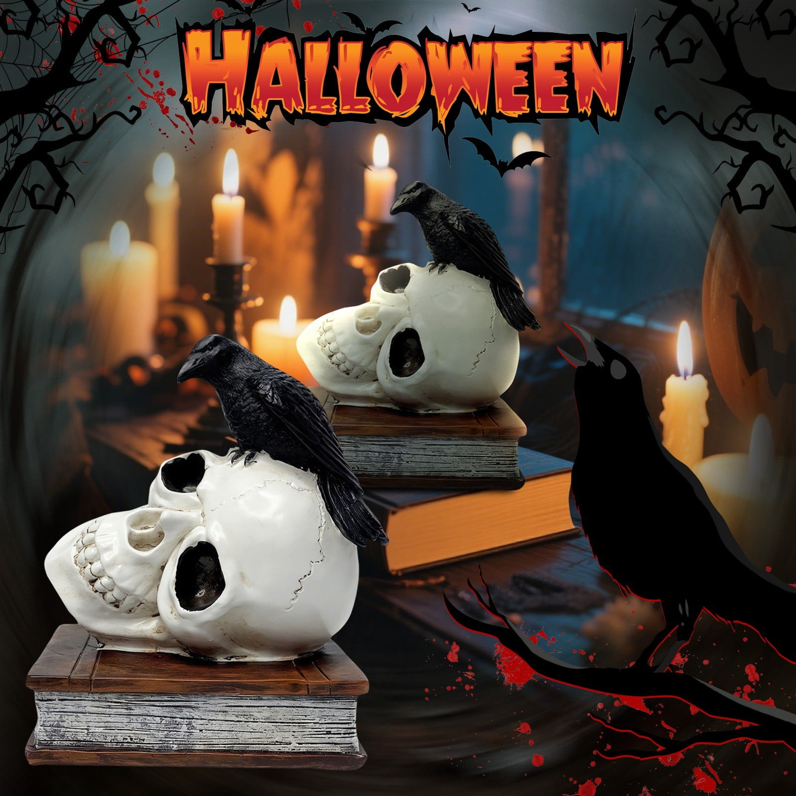 Besthm Halloween Evil Skulls Statue 4-Inch Halloween Gothic Décor Skull ...