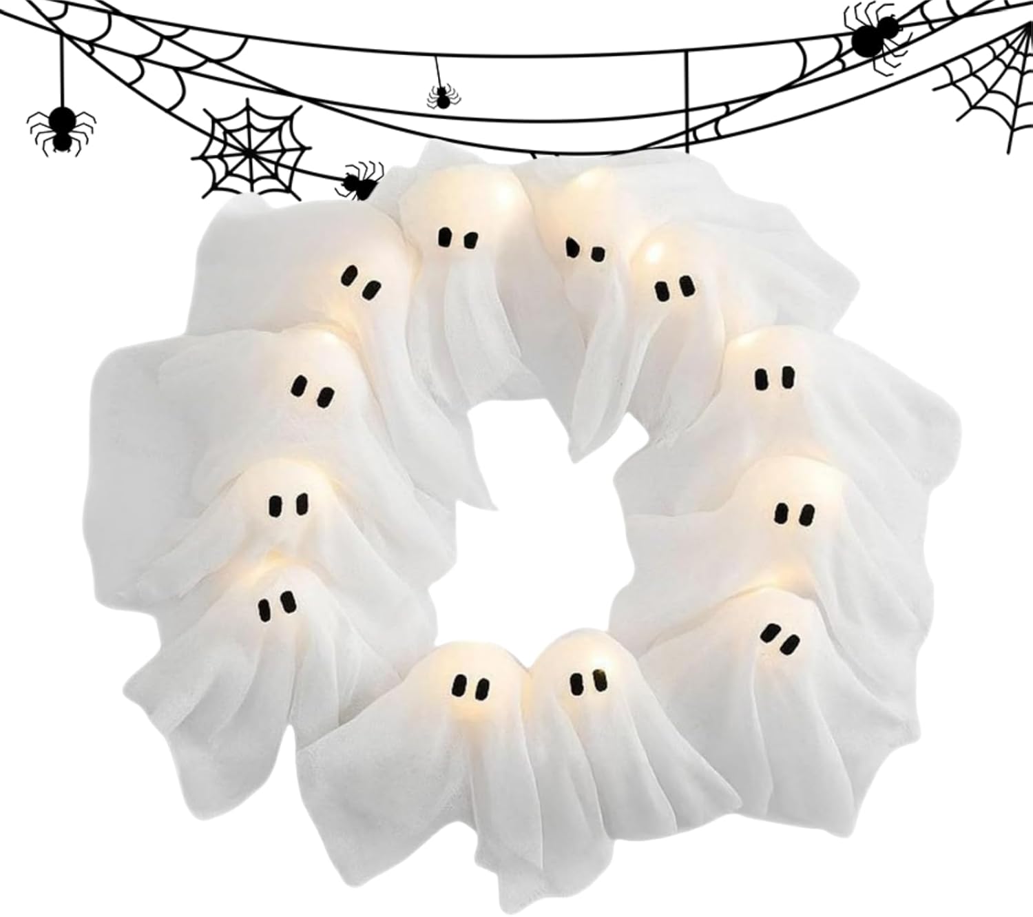 Besthm Halloween Ghost Wreath, 2025 New Light Up Ghost Wreath, 12 LED ...