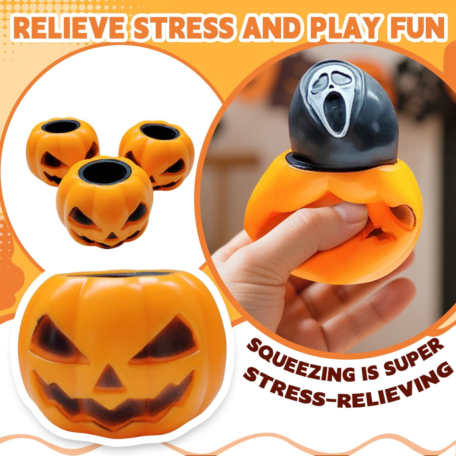 Besthm Halloween Pumpkin Stress Relieving Toys 2.7 inches, Funny ...
