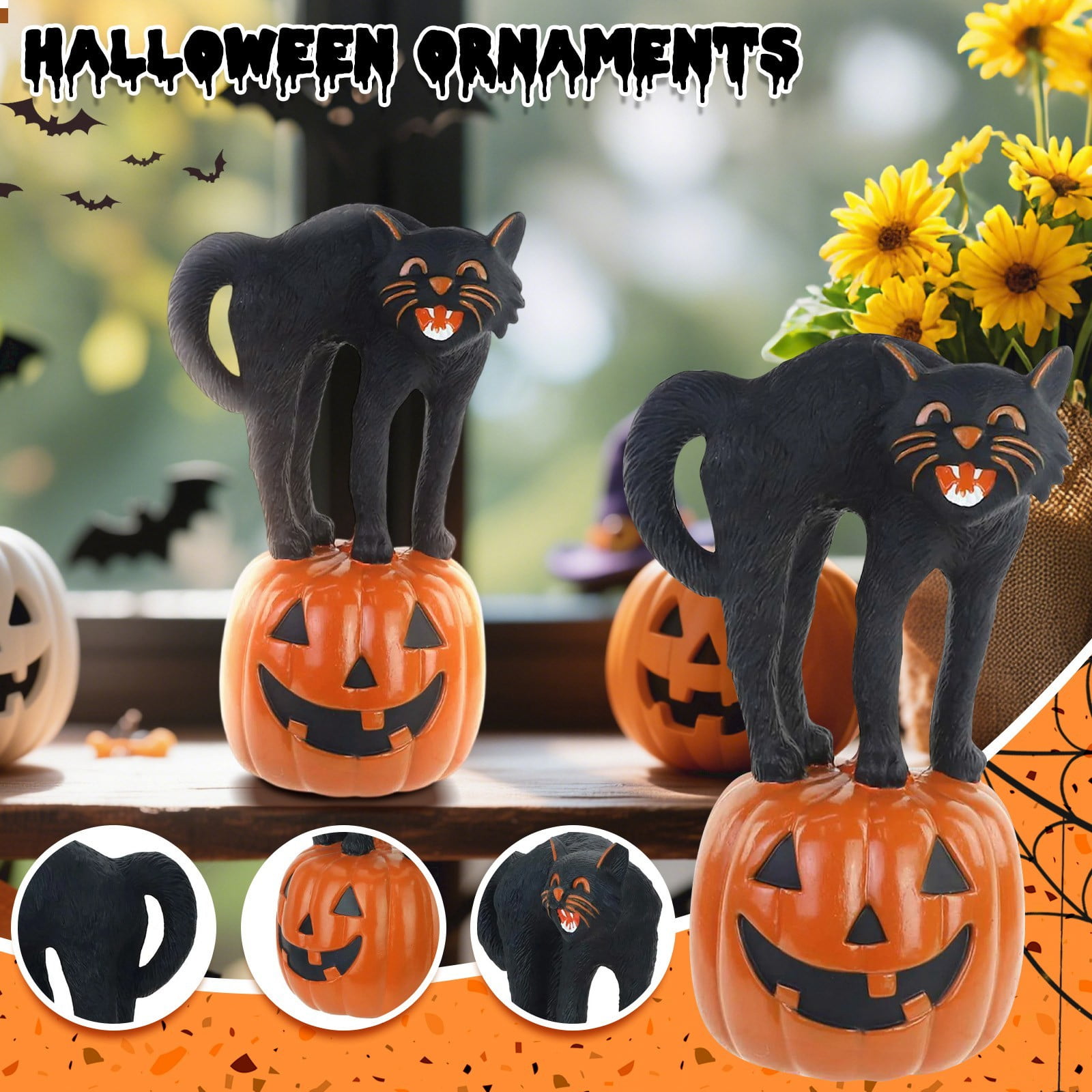 Besthm At Homestores Vintage Black Cat on Pumpkin Figurine, Halloween ...