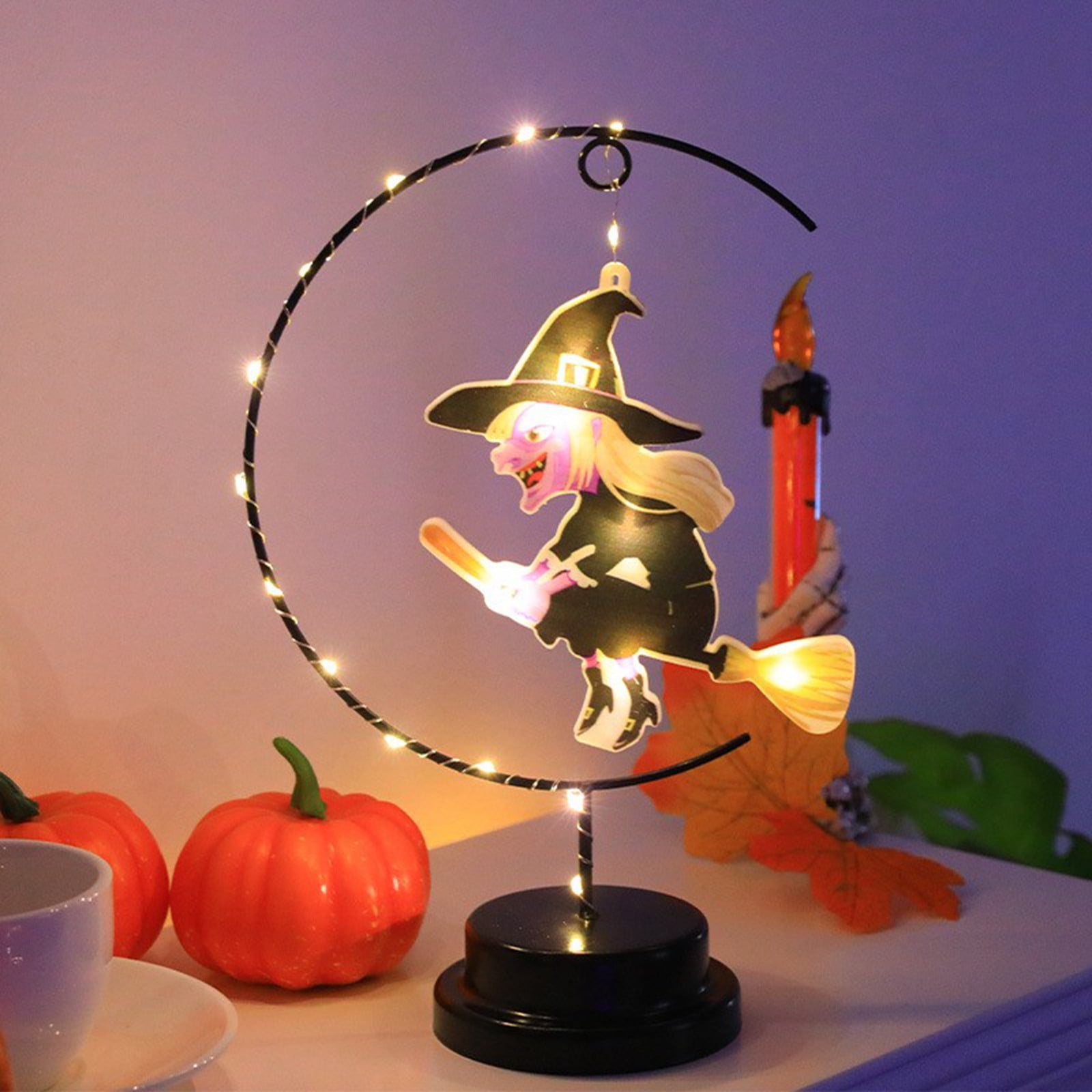 Besthm LED Decorative Enchanted Halloween Light Set - Witch & Spider ...