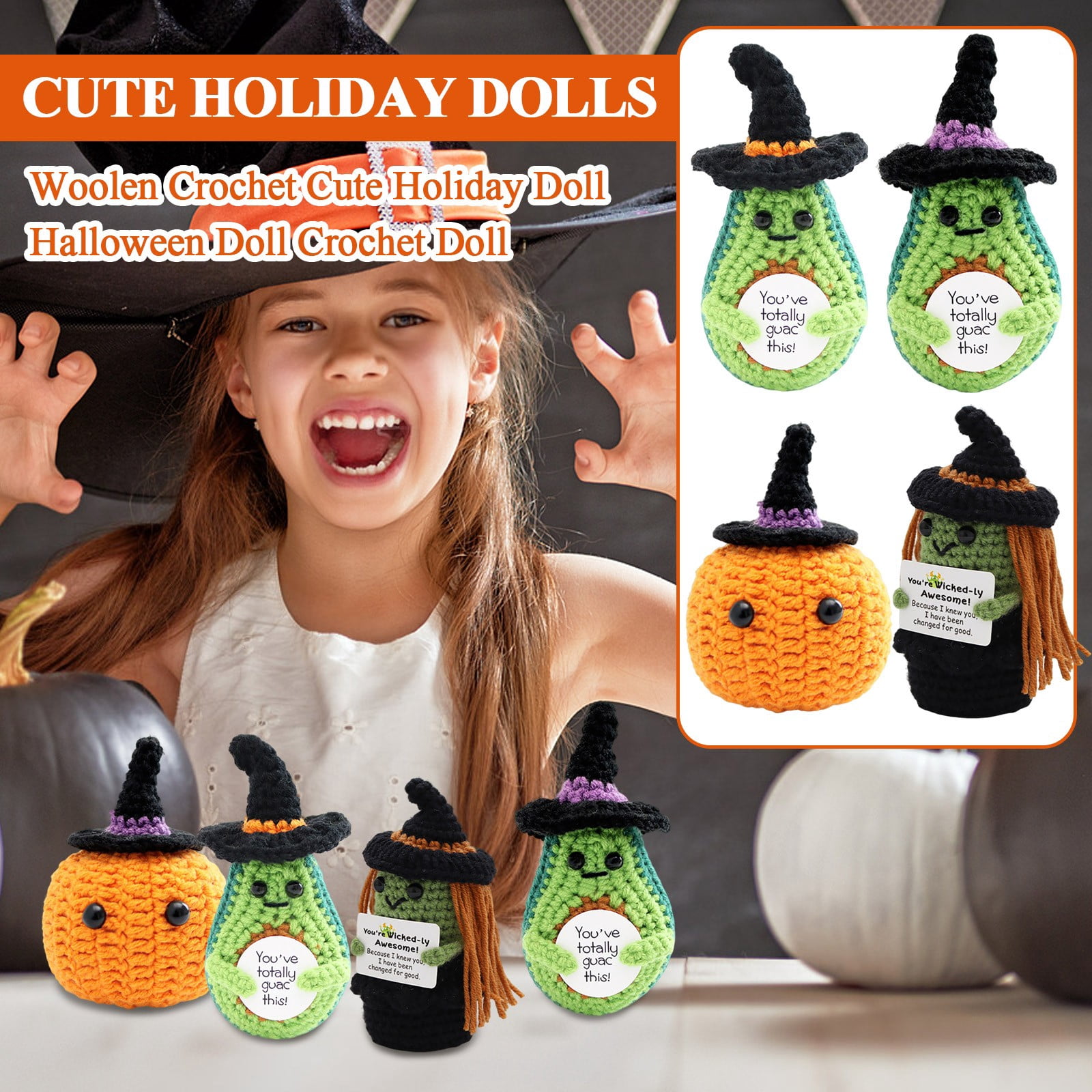 Besthm Positive Crochet Halloween Doll with Hat and Positive ...