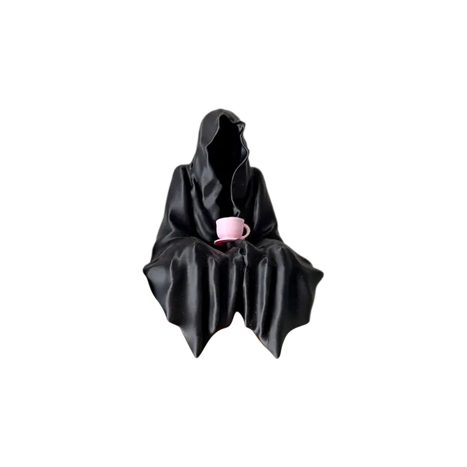 Besthm Sitting Mysterious Figure with Tea Cup Wall Art, Black Cloak and ...
