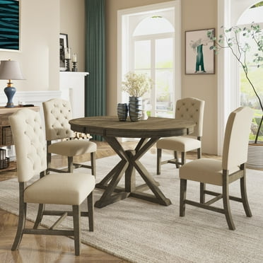 5 Piece Round Dining Table Set, Atumon Dining Room Set with Extendable ...
