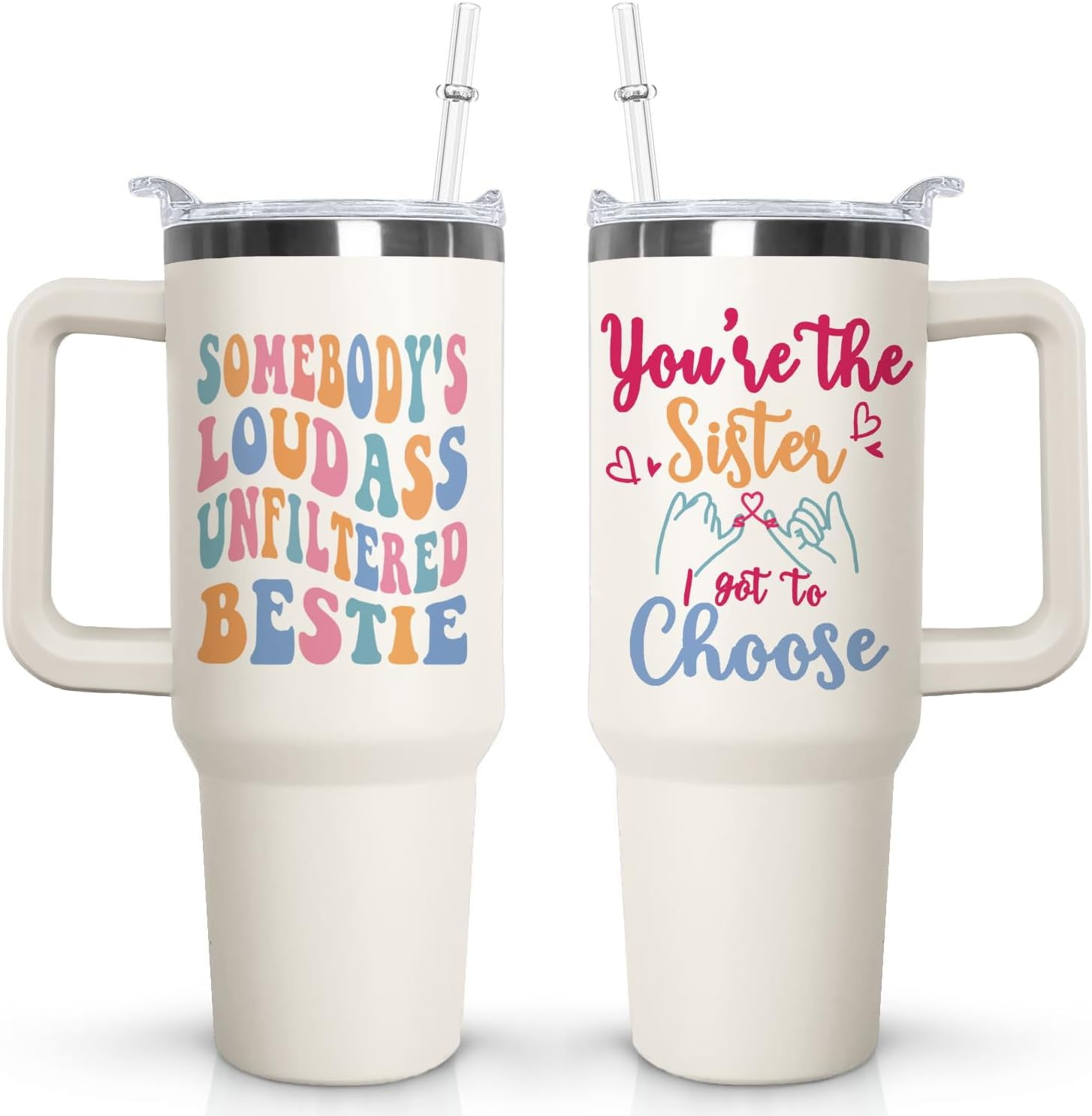 Bestie Tumbler with Handle Lid and Straw,40 Oz Bestie Sisters ...