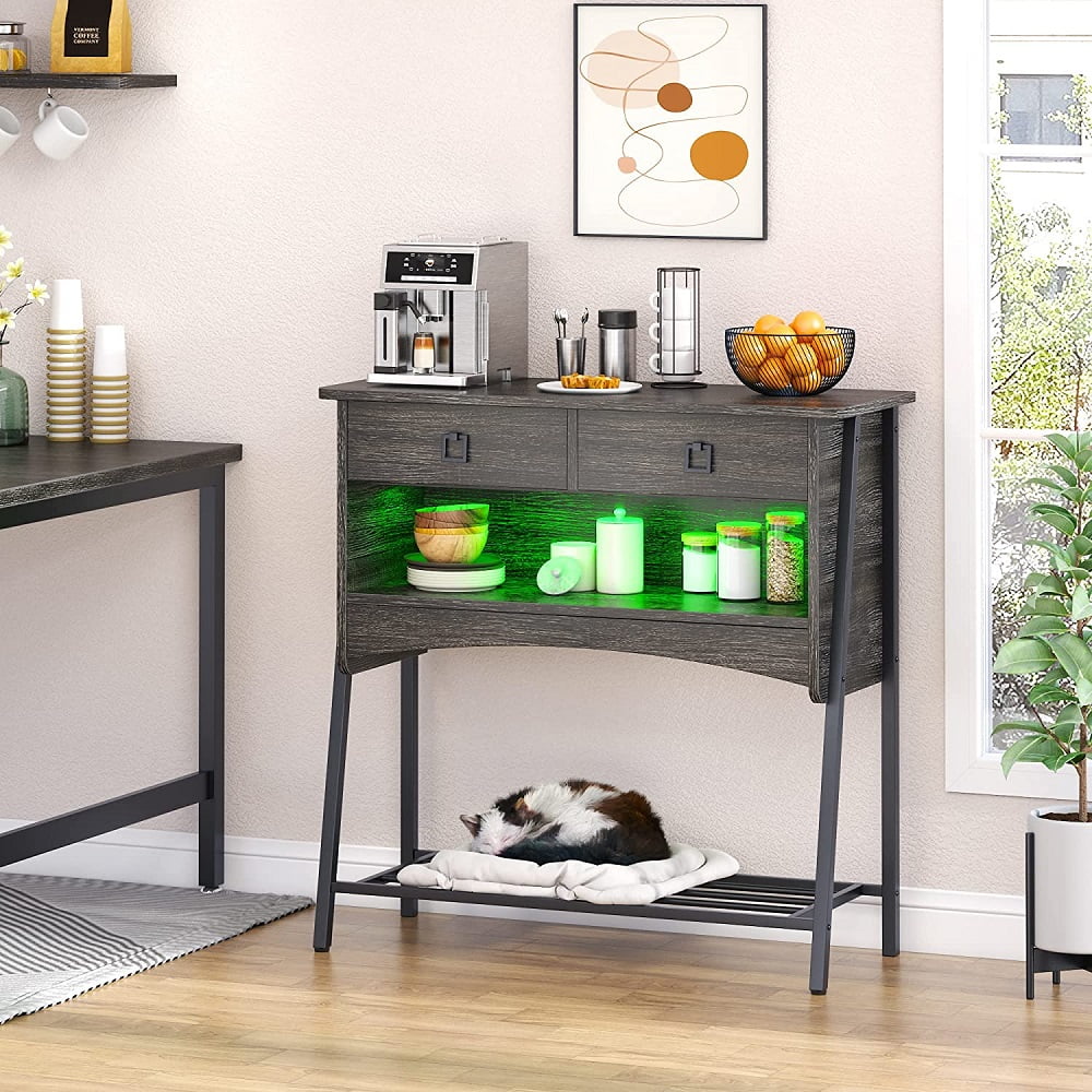 Bestier Living Room Storage Console Table with 2 Drawers and LED Light ...