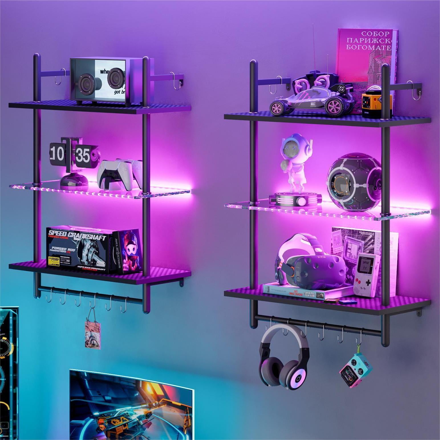 "Bestier 23"" 3-Tier Floating Shelves with LED Light, Wall-Mounted ...