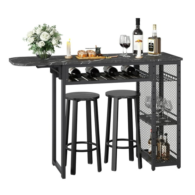 Bestier 3 Piece High Top Bar Table Set with Storage, Stylish Stools ...