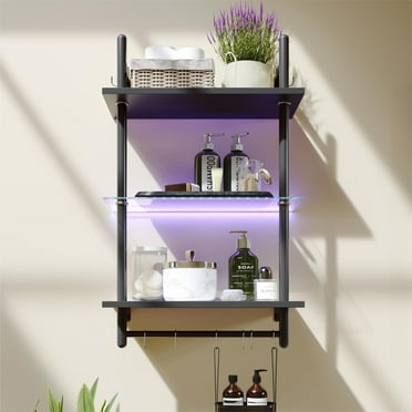 Bestier 33" Floating Shelves with LED Lights Wood Wall Mounted Storage ...