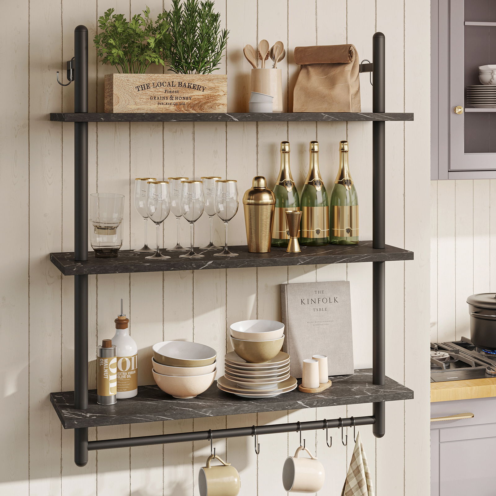 Bestier 31" Kitchen Wall Shelves 3-Tier Floating Shelves for Bathroom ...