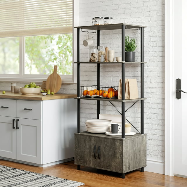 Bestier 4-Tier Bakers Rack with Wood Cabinet, Gray - Walmart.com