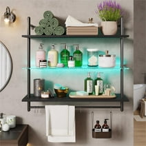 Bestier 33" Floating Shelves with LED Lights Wood Wall Mounted Storage ...