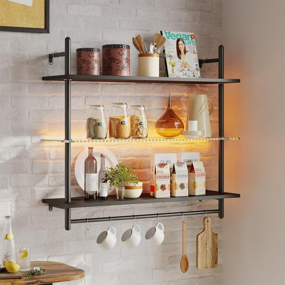 Floating Shelves Wall Mounted, Solid Wood Wall Shelves, Black - Walmart.com