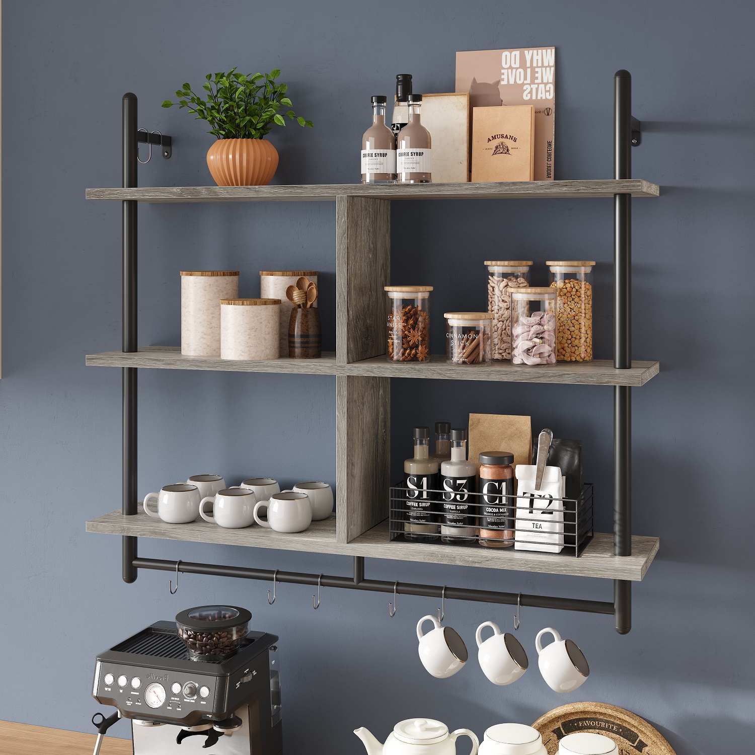 Bestier 41" Industrial Pipe Shelves Wall Mount, 3-Tier Floating Shelves ...