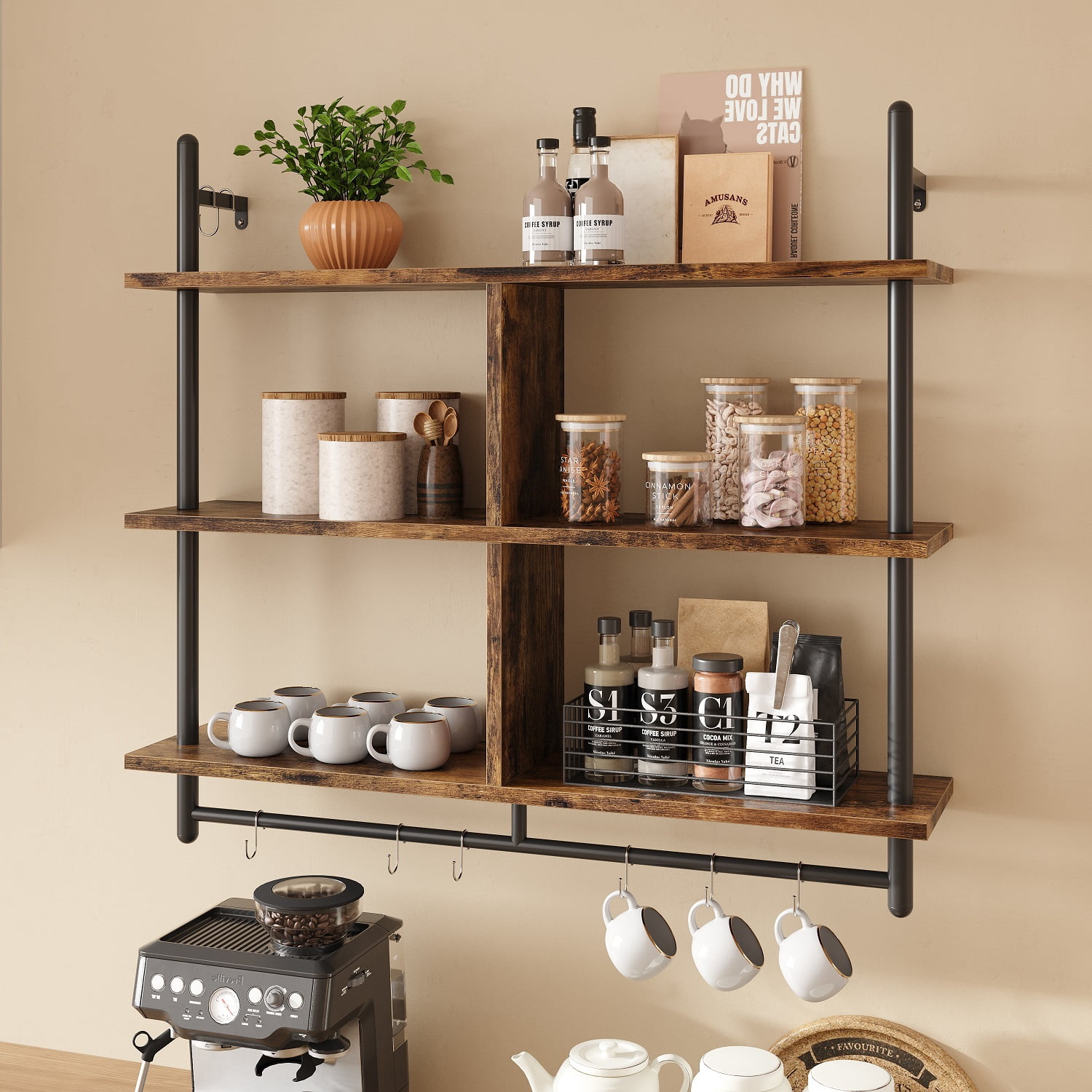 Bestier 41" 3-Tier Industrial Pipe Floating Shelves, Wall Mounted ...