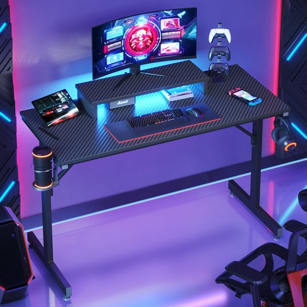 Bestier 42" Gaming Desk PC Computer Office Table Desk with LED Lights ...
