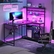 Bestier 52 inch Office Gaming Desk with LED Lights, Shelves & Storage ...