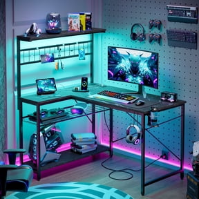 Bestier Reversible 44 inch Computer Desk with LED Lights Gaming Desk ...