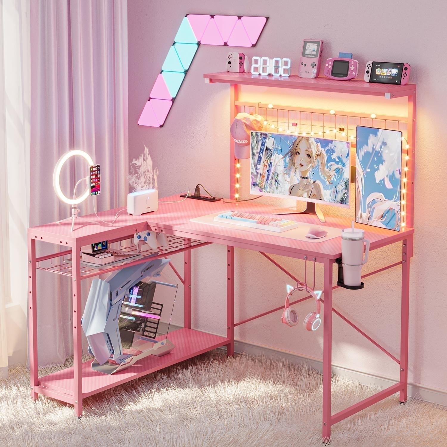 Bestier 42 inch L Shaped Gaming Desk with LED Lights & Power Outlet ...