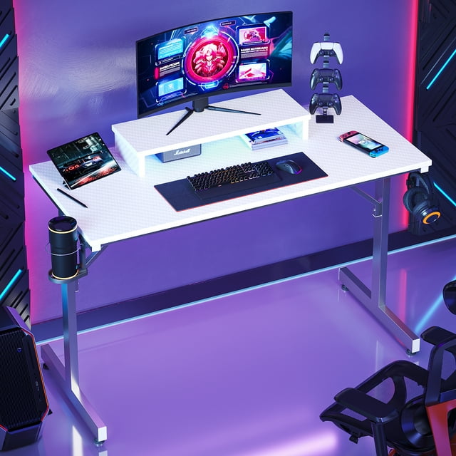 Bestier 42 inch LED Gaming Desk with Monitor Stand PC Computer Gamer ...