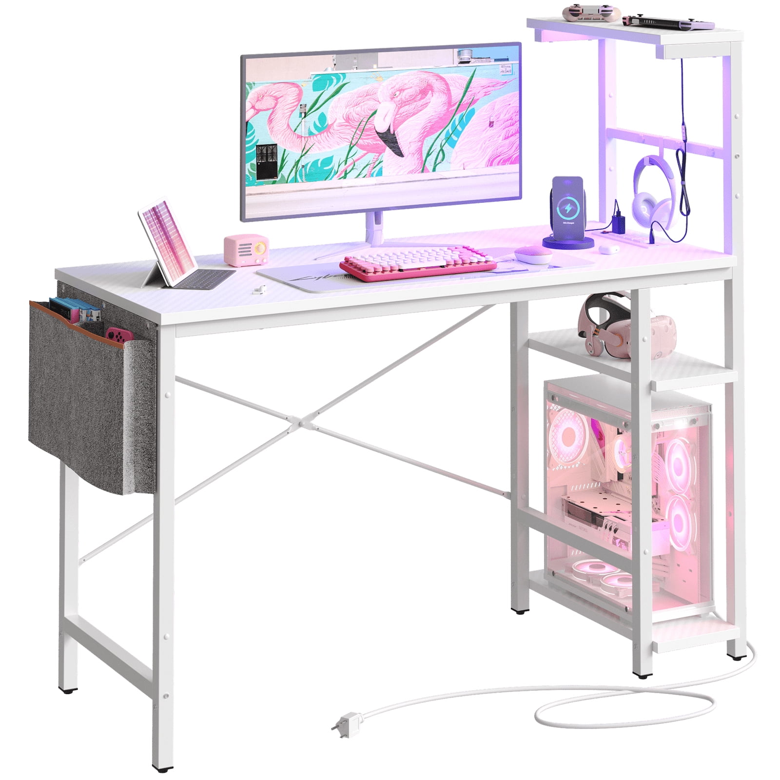 Bestier 44.3 inch LED Gaming Desk with Outlets & USB Ports Computer ...