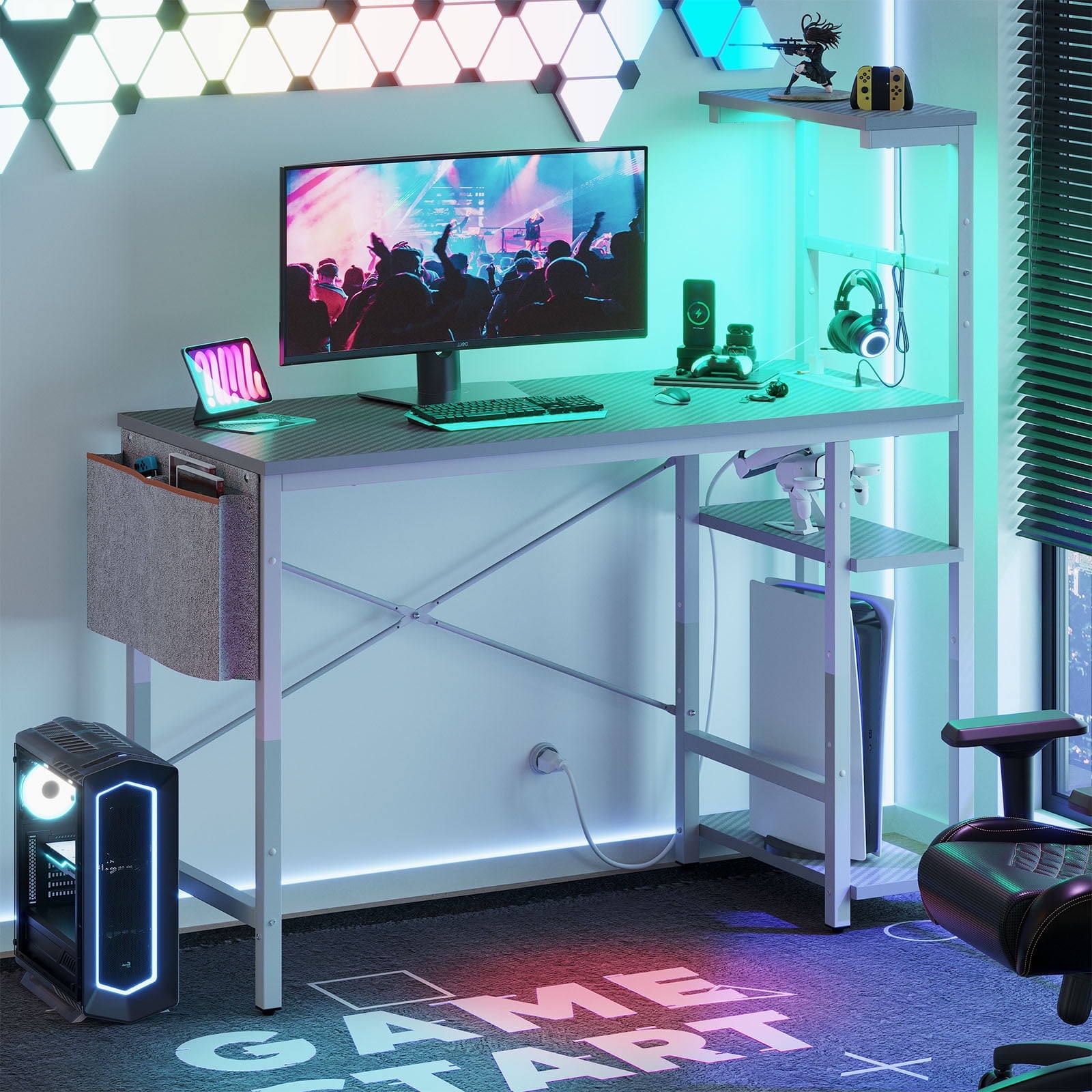 Bestier 44" LED Gaming Computer Desk with Power Outlets and Storage ...