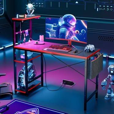 Bestier 52 inch Gaming Desk with Power Strip and LED Monitor Stand ...