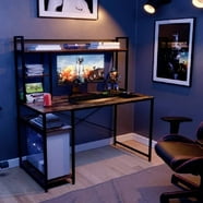 Uforic L Shaped Computer Desk with Power Outlet&LED Lights&File Drawer ...