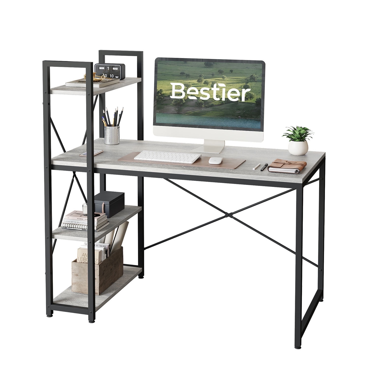 Bestier 47 Inch Computer Desk with Adjustable Shelves, Simple Writing ...
