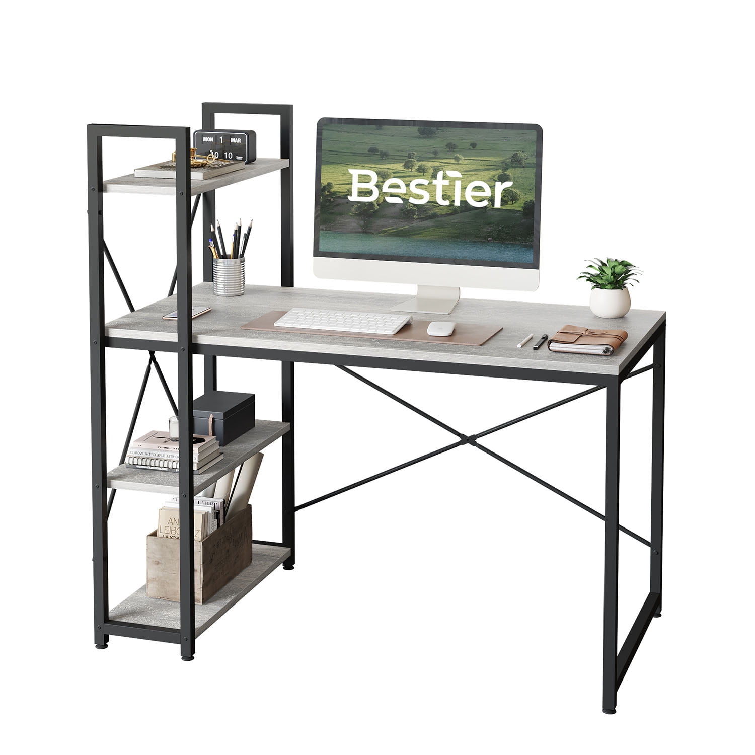 Bestier 47 Inch Computer Desk with Adjustable Shelves, Simple Writing ...