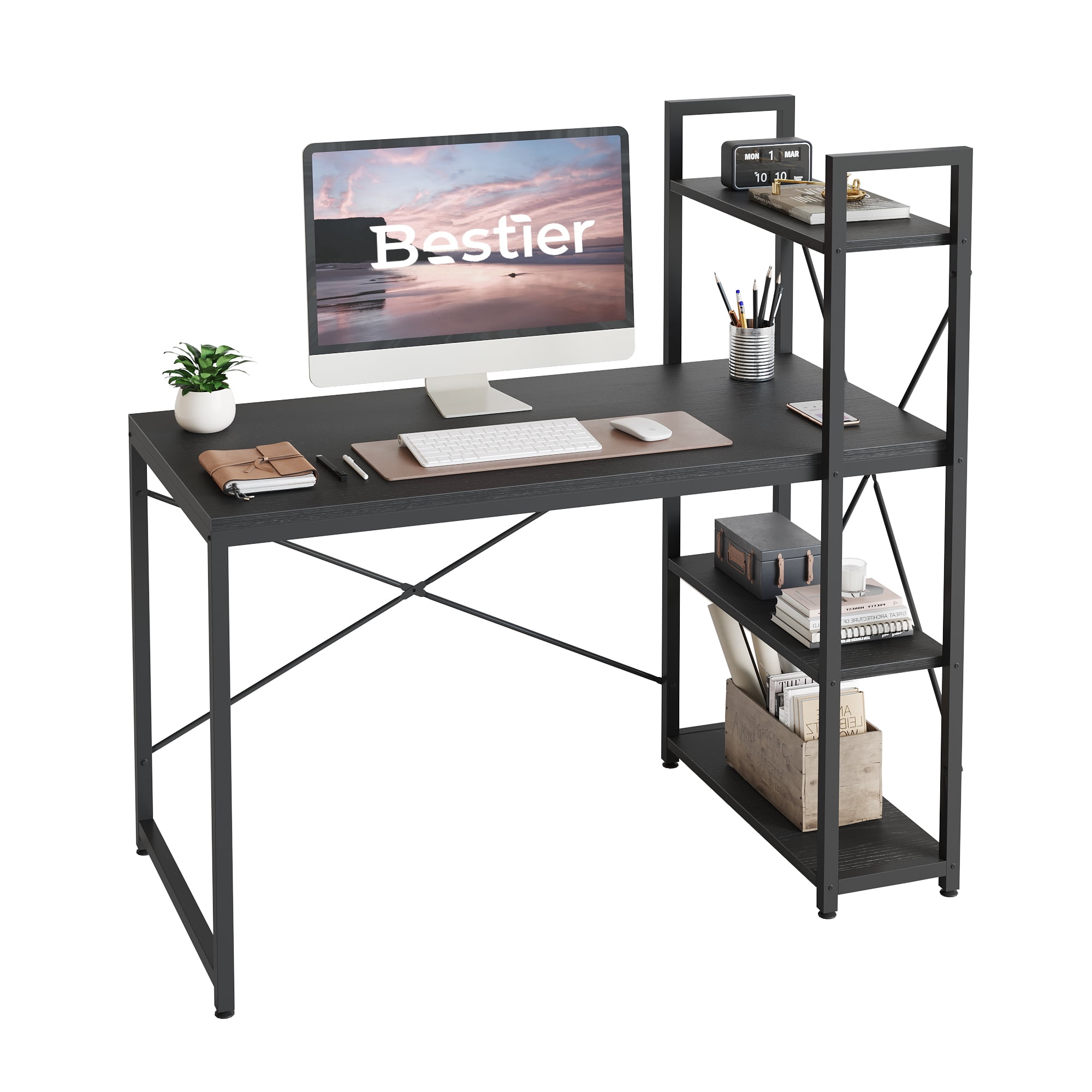 Bestier 47'' Reversible Computer Desk with 4-Tier Shelves for Home ...