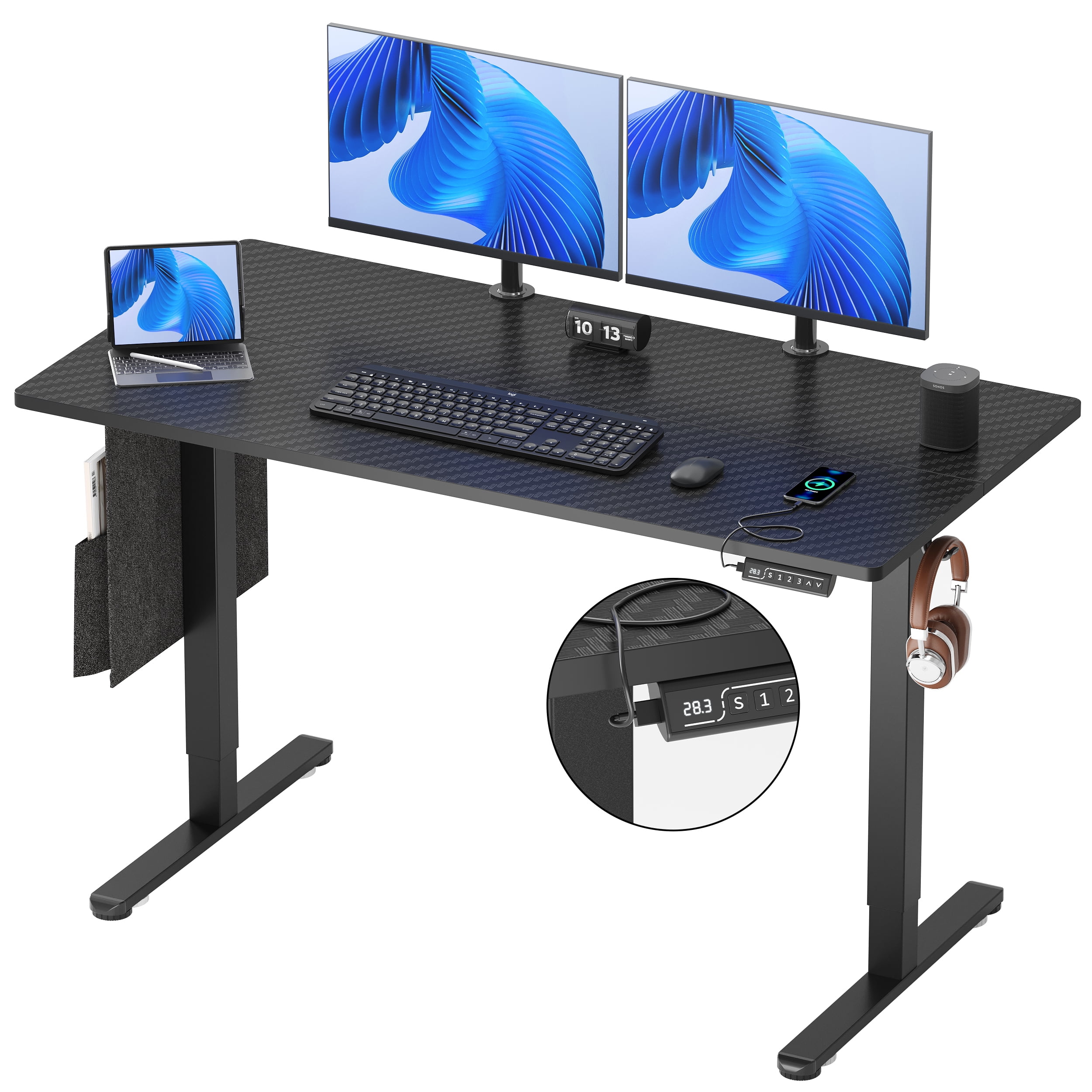 Bestier Computer Desk, 47"x24" Adjustable Height, USB Port, Storage ...