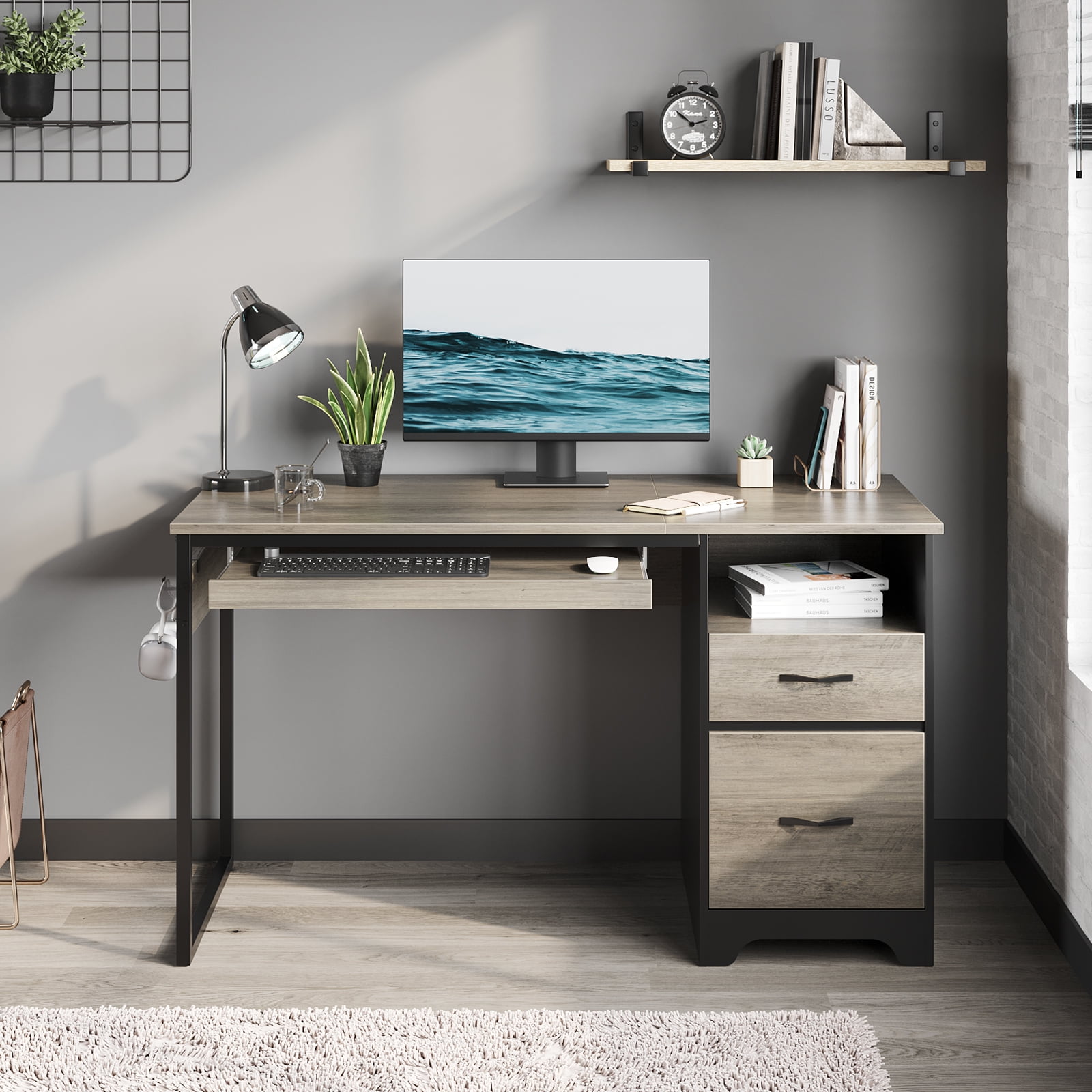Bestier 48” Computer Desk with Drawers, Writing Desk with Keyboard Tray ...