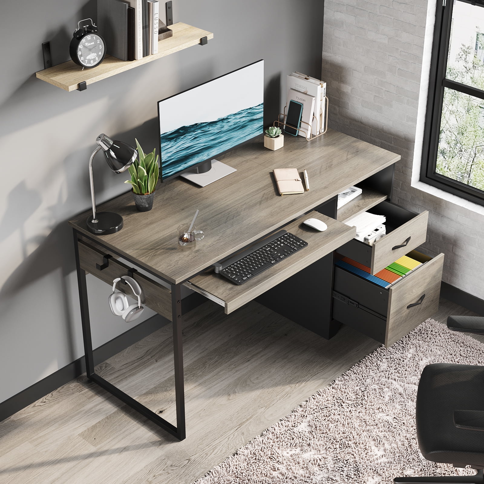 Bestier 48” Office Desk with Drawers, Computer Writing Desk with ...