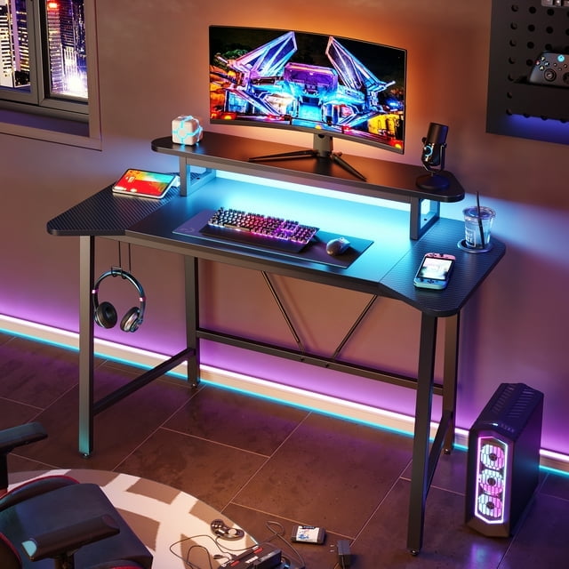 Bestier 50.3" LED Gaming Computer Desk Office Table with Monitor Stand ...