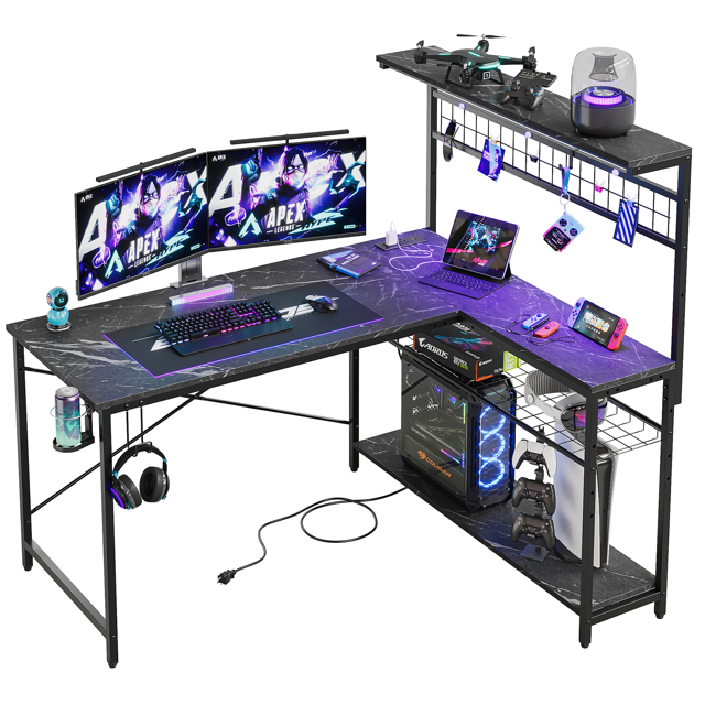 Bestier 51 L Shaped Gaming Desk with Power Outlets, LED Workstation ...
