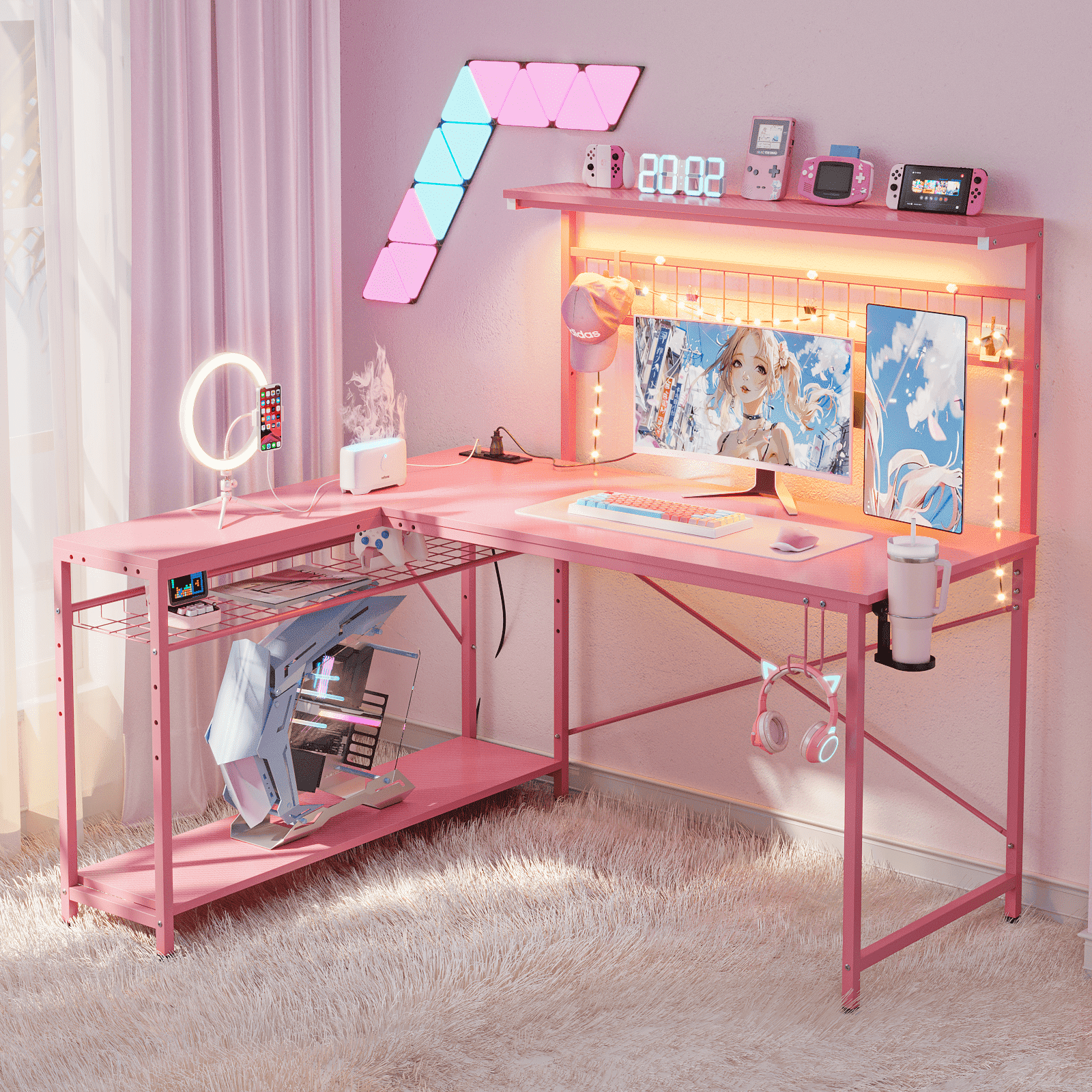 Bestier 51' L-Shaped Desk, Gaming/Workstation w/Power Outlets, LED ...