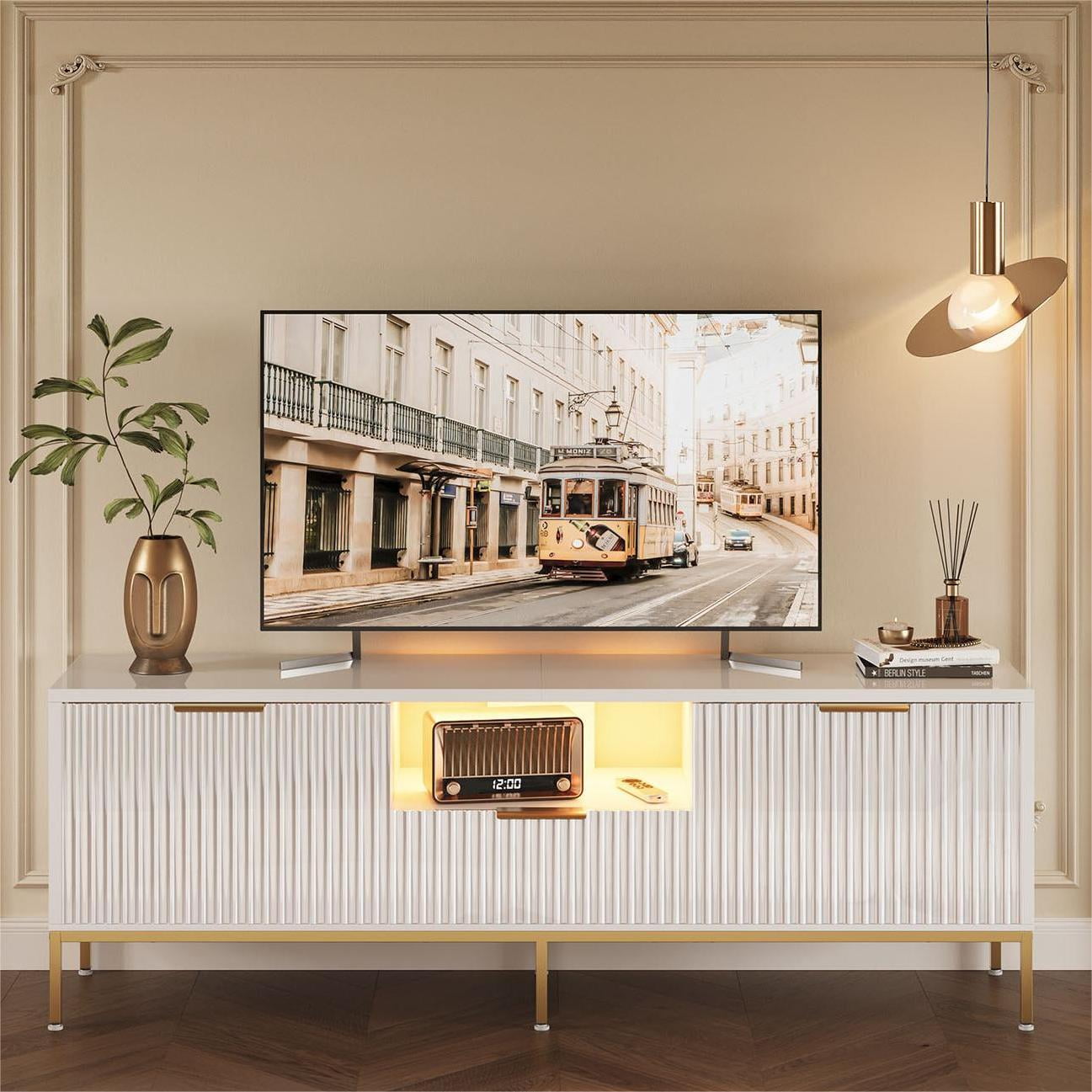 Bestier 55" LED TV Stand for TVs up to 60" Modern High Gloss ...