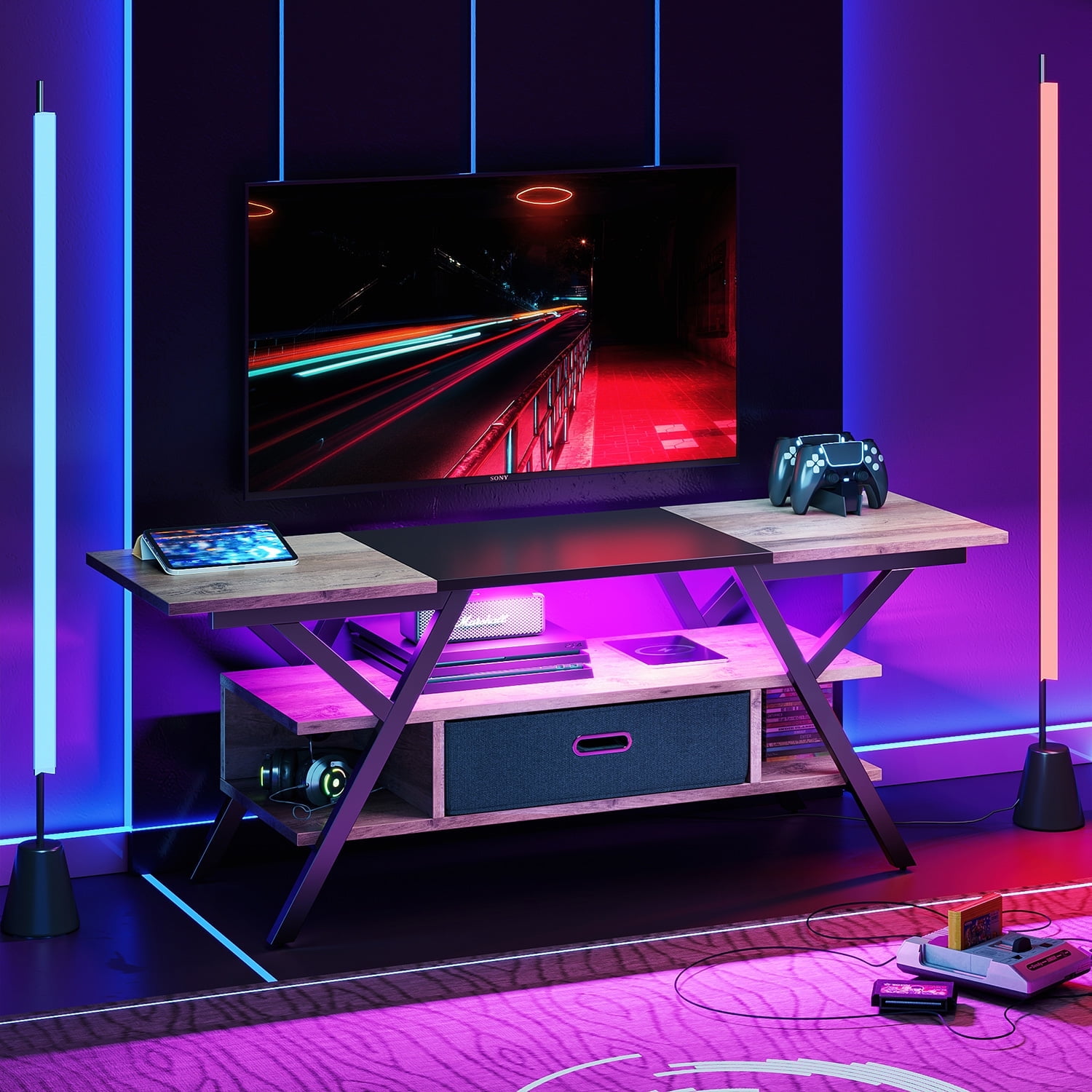 "Modern Furniture Bestier 55"" LED Light TV Stand for TVs up to 65 ...