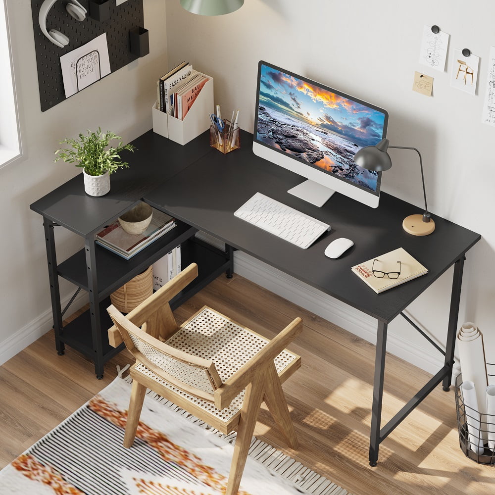 Bestier 55 inch Corner L Shaped Computer Desk with Storage Shelves ...