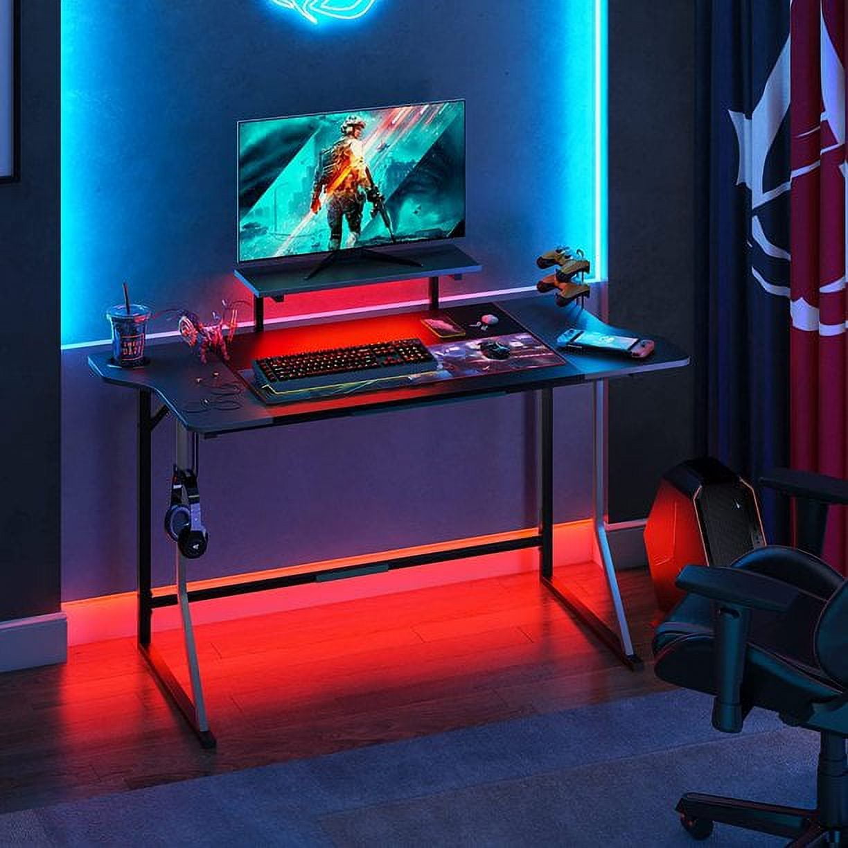 Bestier 55 inch Gaming Desk with LED Lights Grey - Walmart.com